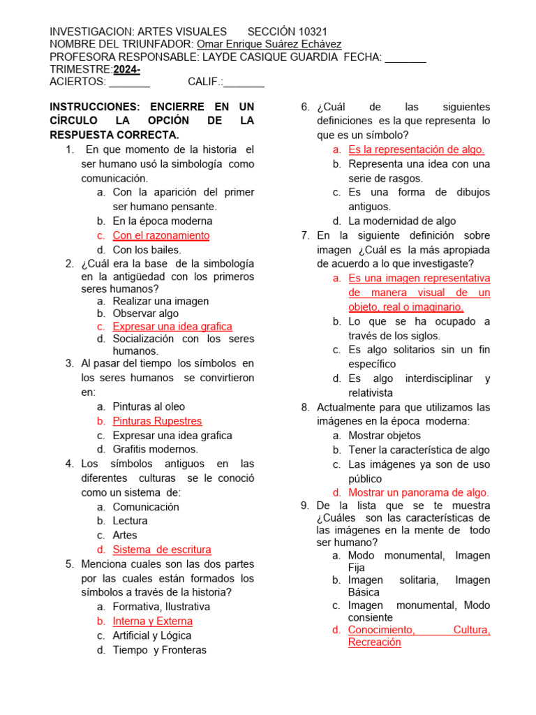 EXAMEN ARTES VISUALES. Omar Suarez | PDF | Dibujo | Pinturas