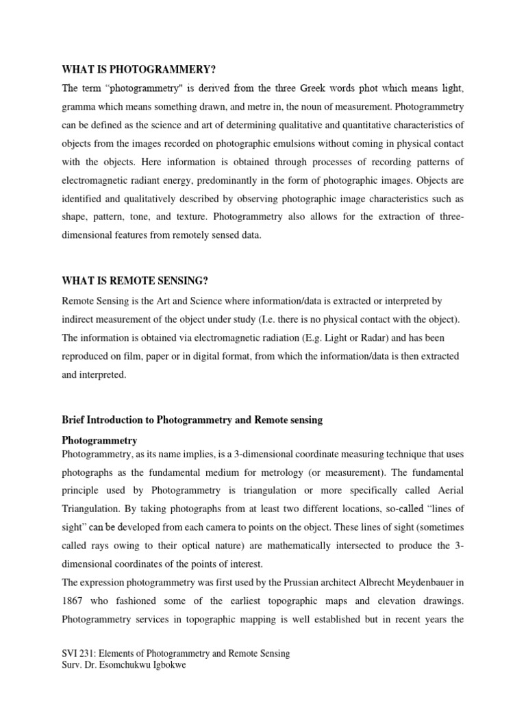 Photogrammetry Lecture Note 231-1 | PDF | Camera | Optical Resolution