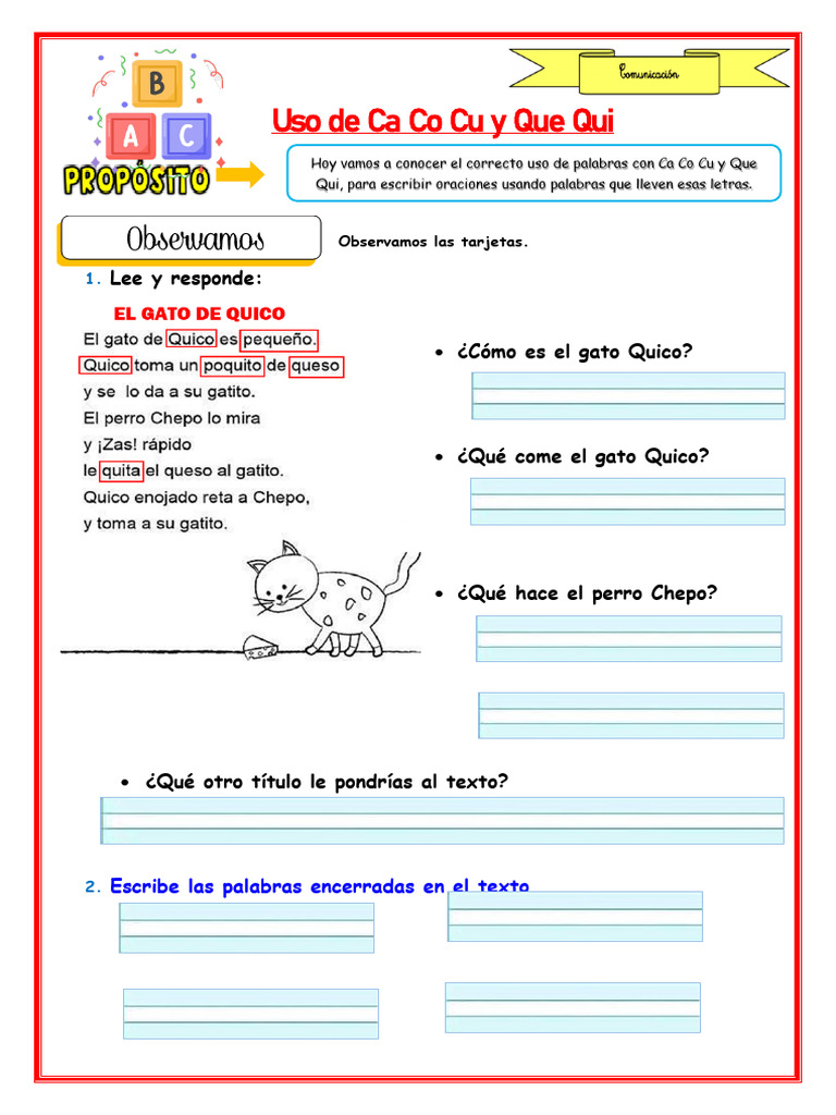 FICHA 04 USO DE Ca Co Cu y Que Qui | PDF