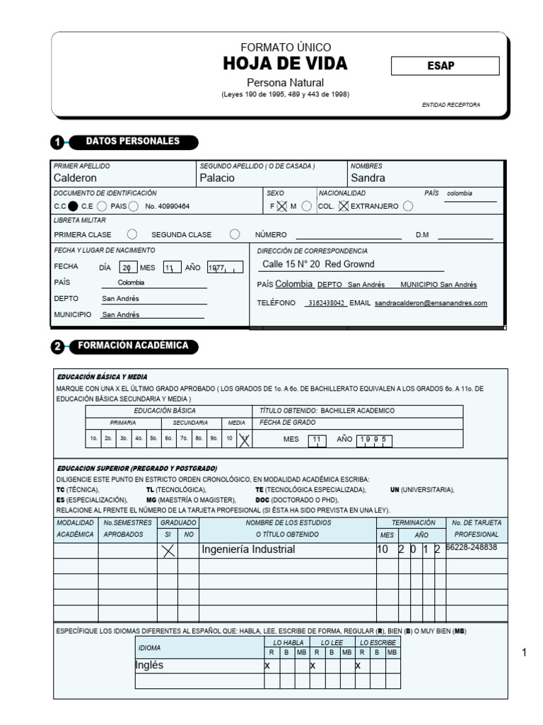FORMATO-HOJA-DE-VIDA-UNICO-DAFP Sandra Calderón | PDF | Etapas educativas