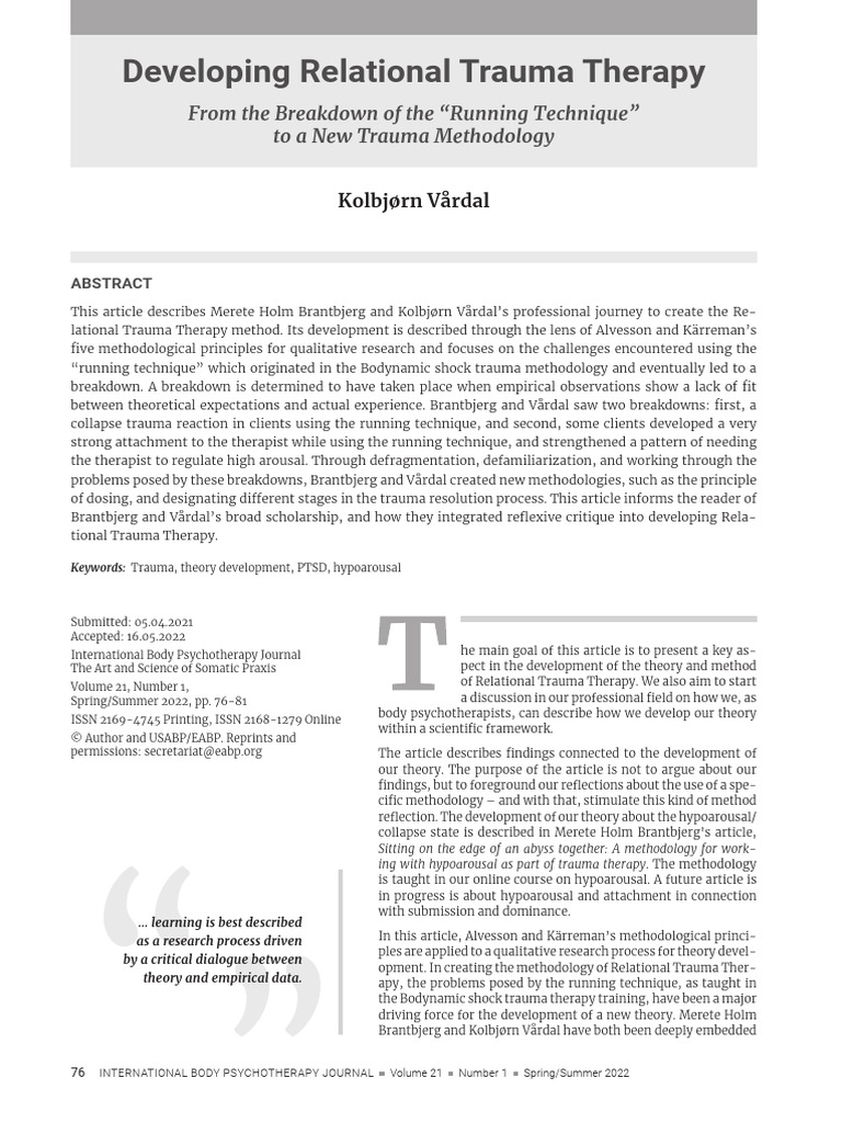 Kolbjorn Vardal - Developing Relational Trauma Therapy | PDF ... Kolbjorn Vardal - Developing Relational Trauma Therapy | PDF ...