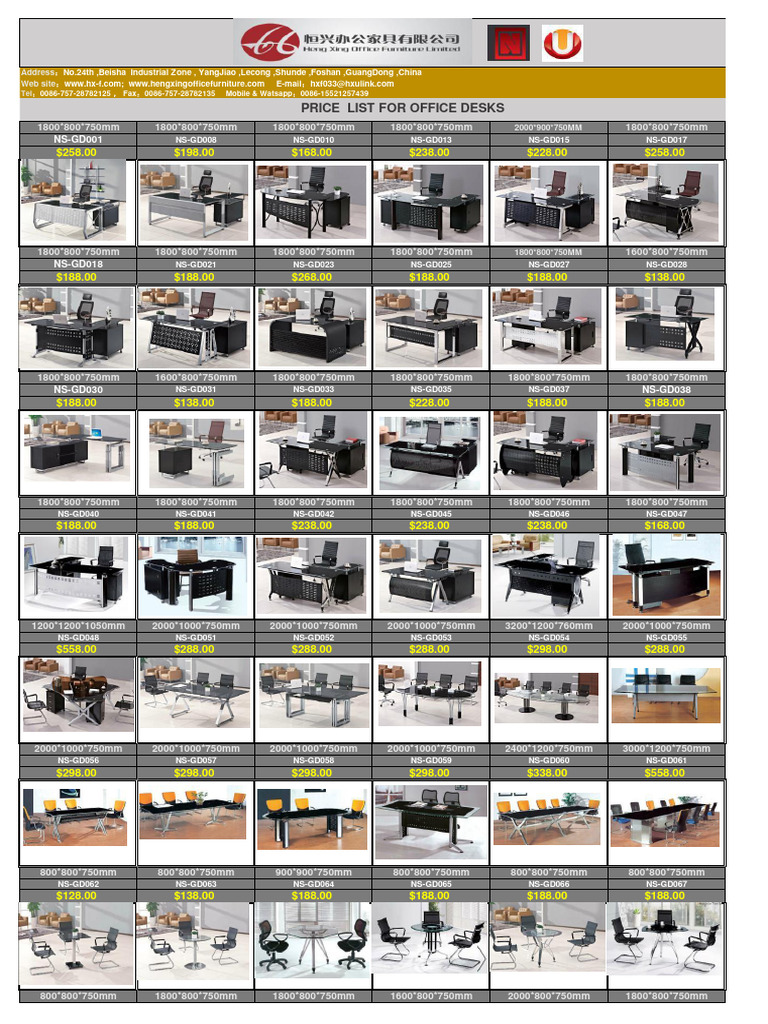 Office Desk Price List and Sizes | PDF