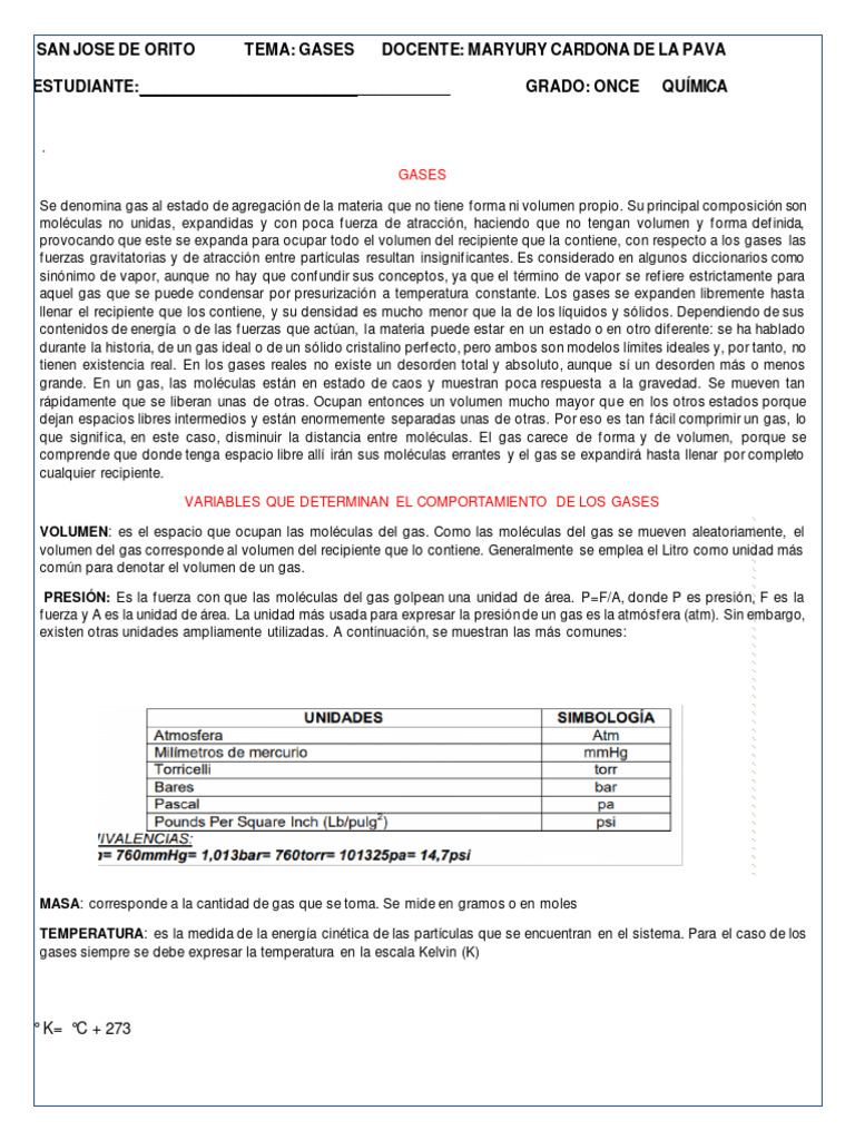 Gases-2024 San Jo Se de Orito | PDF | Gases | Presión