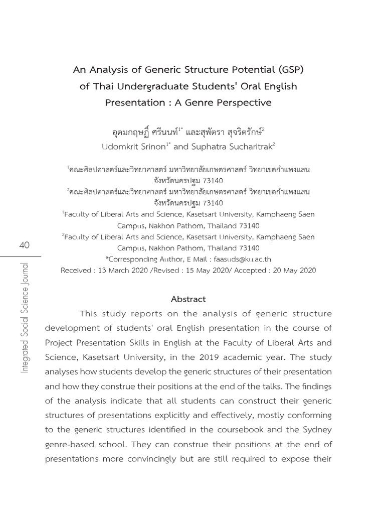 Generic Structure in Student Presentations | PDF | Genre | Printer ...