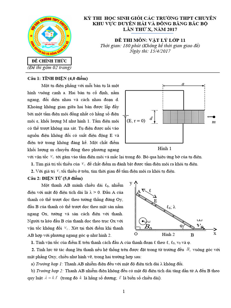 ĐỀ VẬT LÝ 11 - DHBB 2017 - CHÍNH THỨC | PDF
