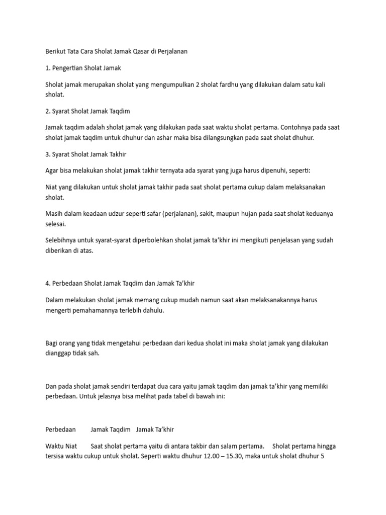 Panduan Sholat Jamak Qasar di Perjalanan | PDF