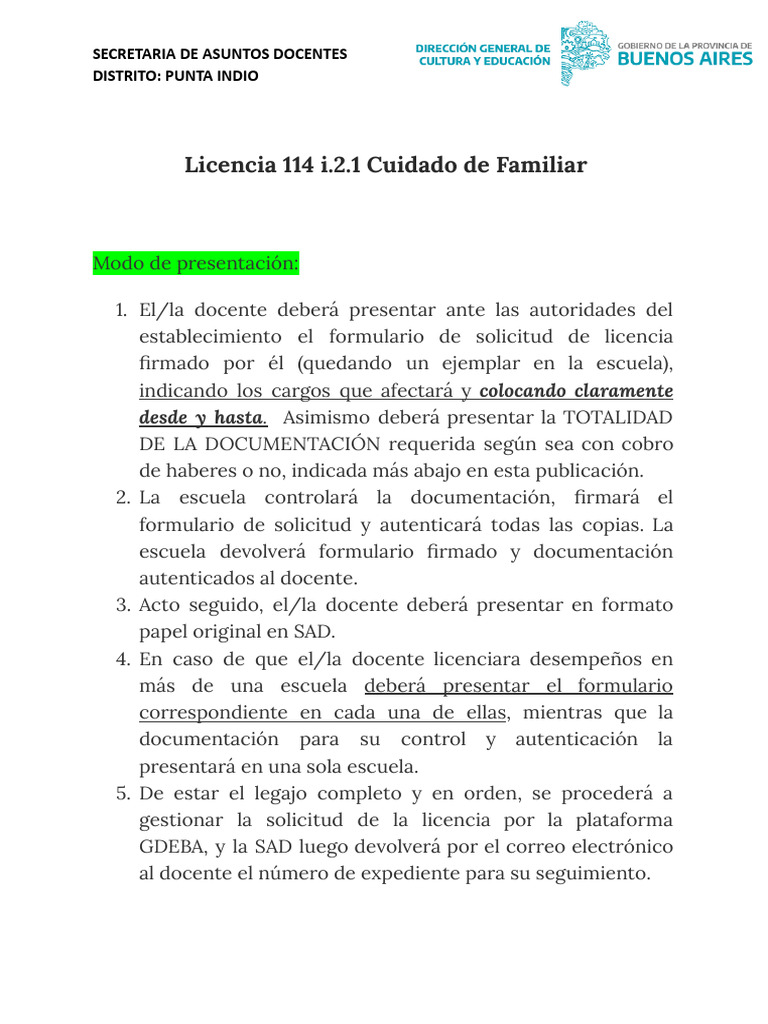 Licencia 114 I.2.1 Cuidado de Familiar | PDF