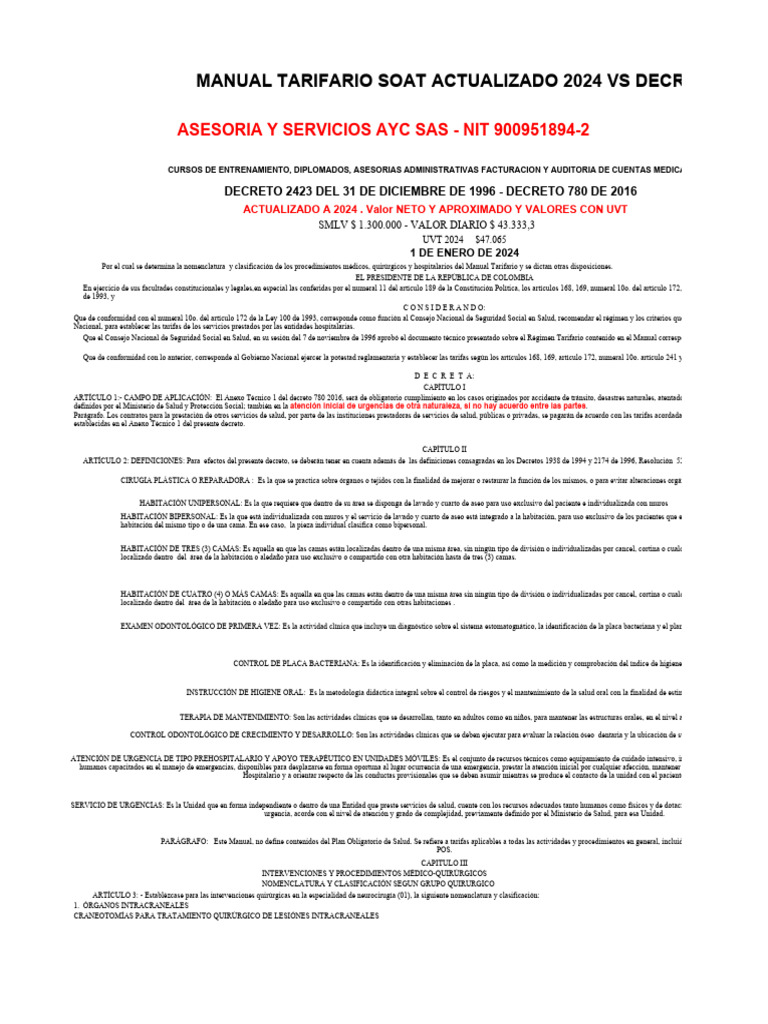 Manual Tarifario SOAT 2024 | PDF | Terapia | Odontología