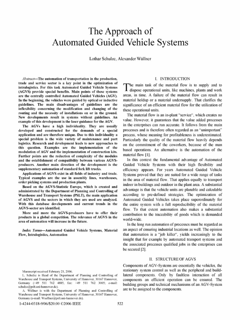 The approach of AGV systems | PDF | Automation | Vehicles