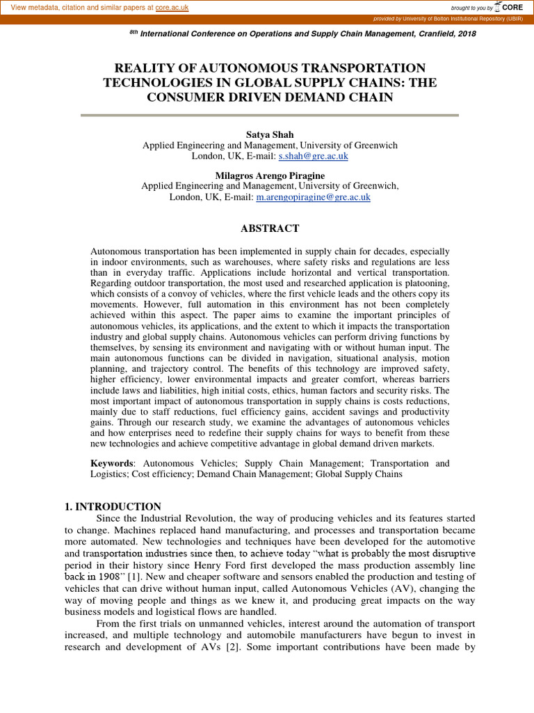 Reality of Autonomous Transportation Technologies in Global Supply ...