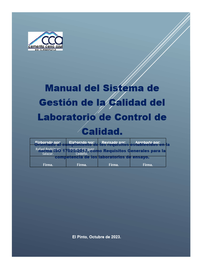 Manual de Calidad. | PDF | Calidad (comercial) | Laboratorios