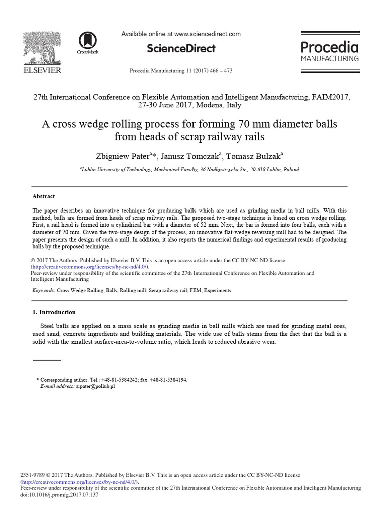 A Cross Wedge Rolling Process For Forming 70 MM Diameter - 2017 ...