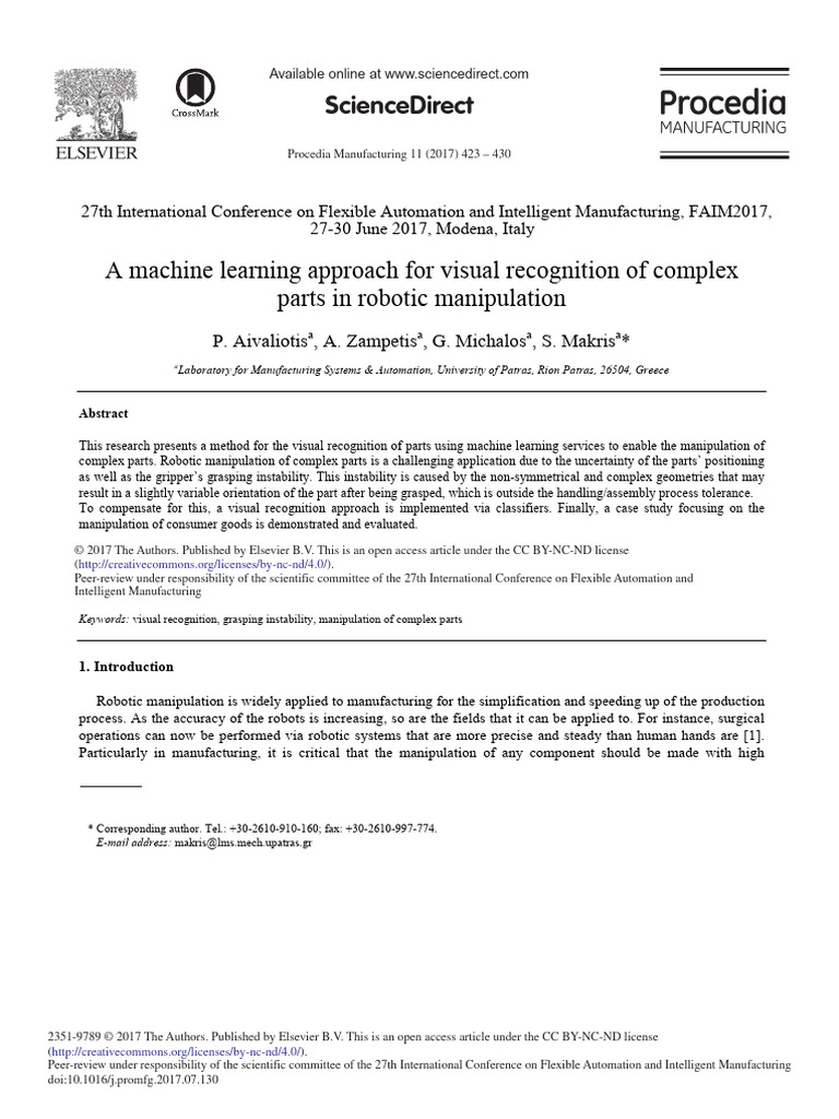 Machine Learning for Robotic Part Recognition | PDF | Computer Vision ...