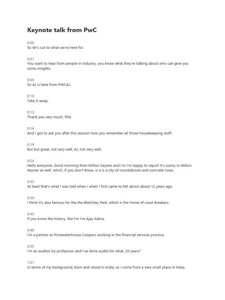 IEUK 2024 - Keynote From PWC (Transcript) | PDF | Audit