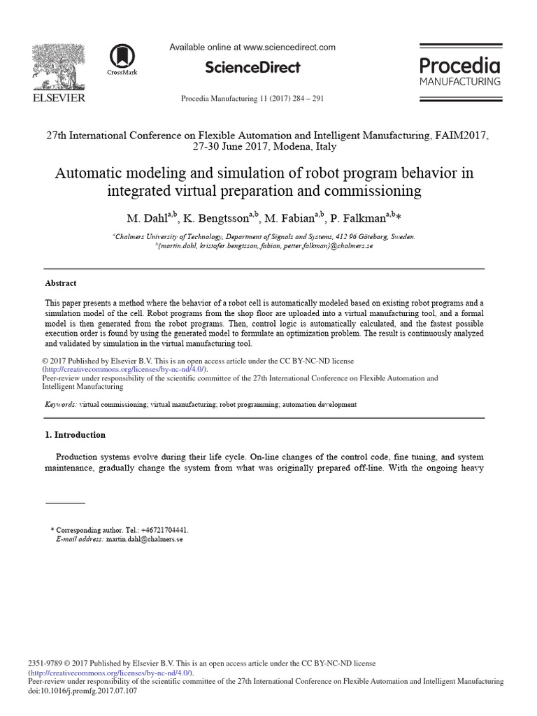 Automatic Modeling and Simulation of Robot Program Behavior - 2017 ...