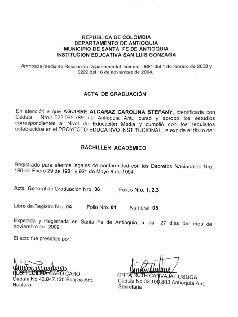 Acta de Grado Bachiller PDF | PDF