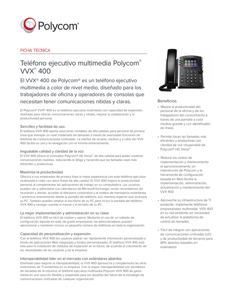 Teléfonos Polycom vvx-400-410 | PDF | Multimedia | Software de la aplicacion