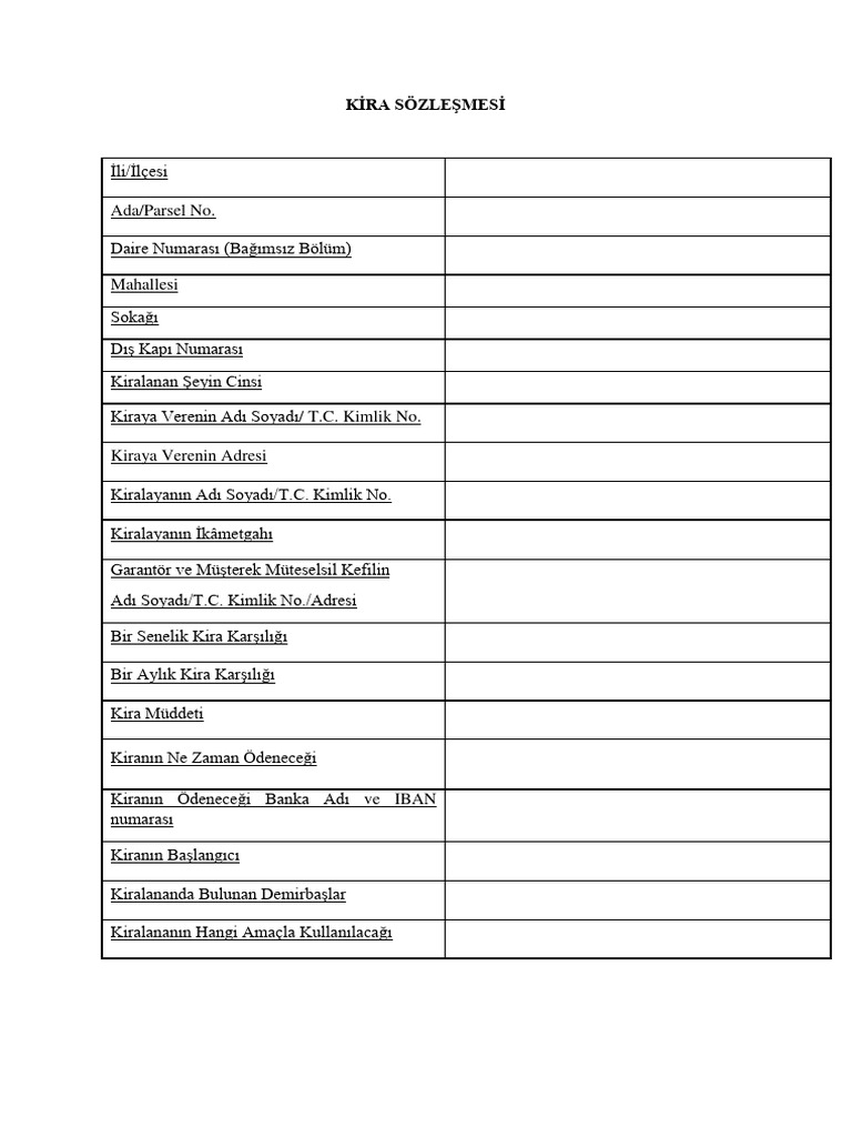 Kira Sozlesmesi Ornegi | PDF