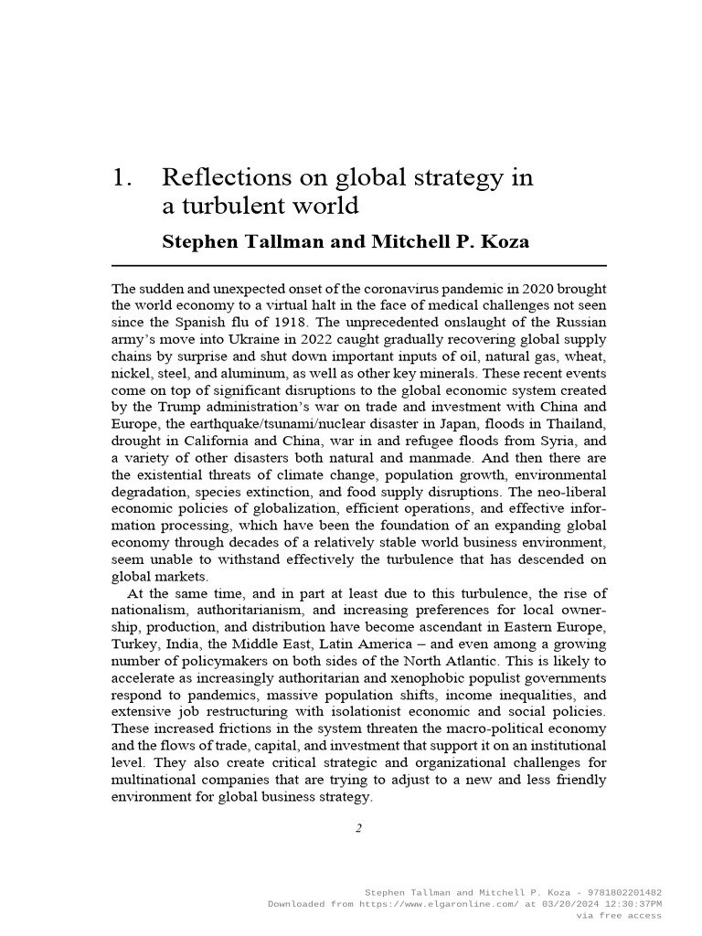 Reflections On Global Strategy in A Turbulent World, Tallman - Koza, 2024 | PDF | Supply Chain ...
