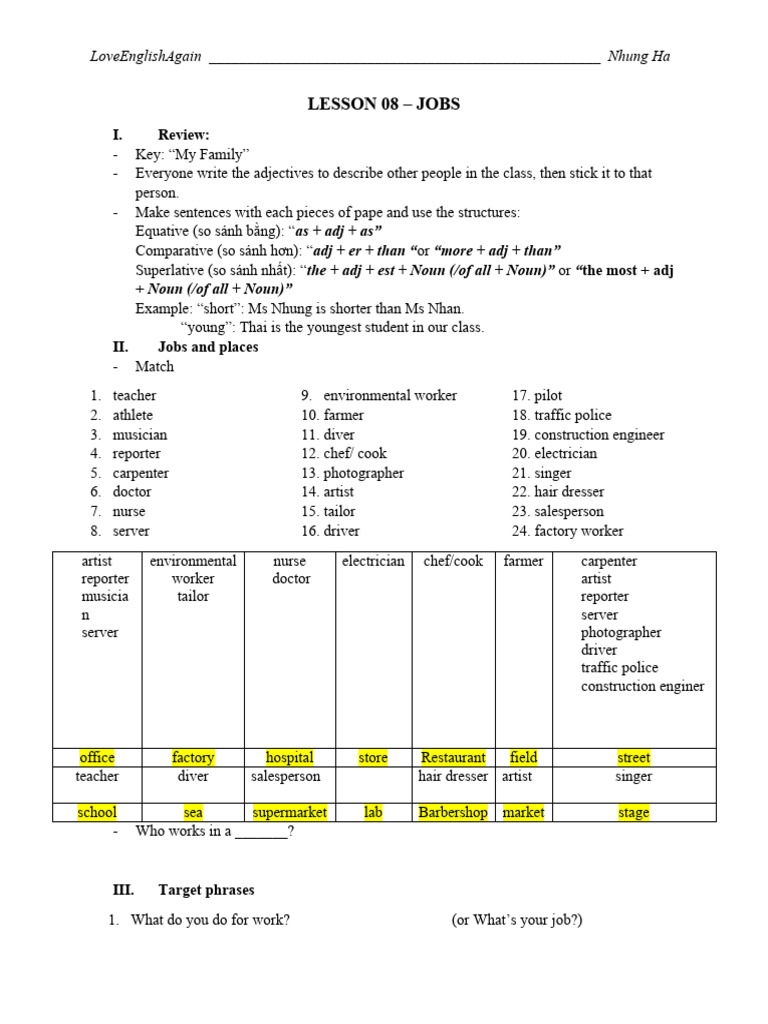 Lea Lesson 08 Jobs | PDF | Language Families | Semantic Units
