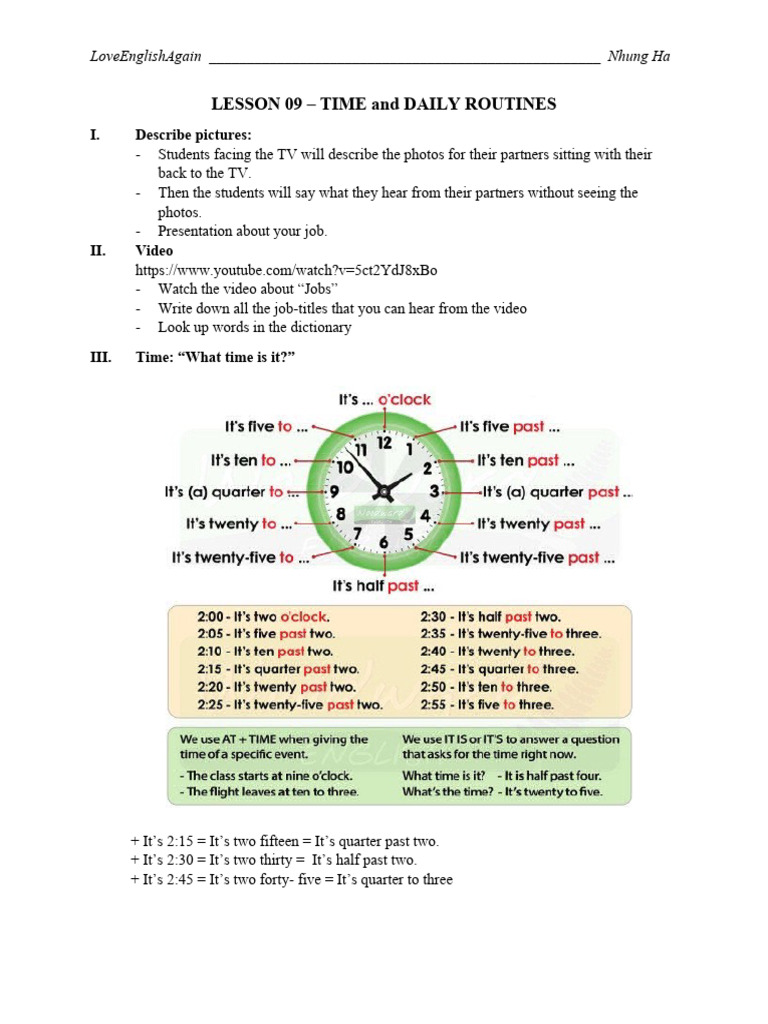LEA - LESSON 09 - TIME and DAILY ROUTINES | PDF