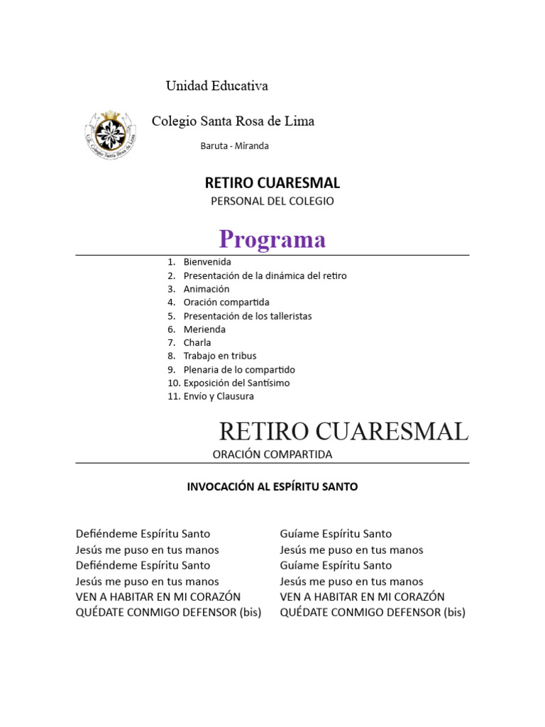 Retiro Cuaresmal Colegio Santa Rosa | PDF | Jacob