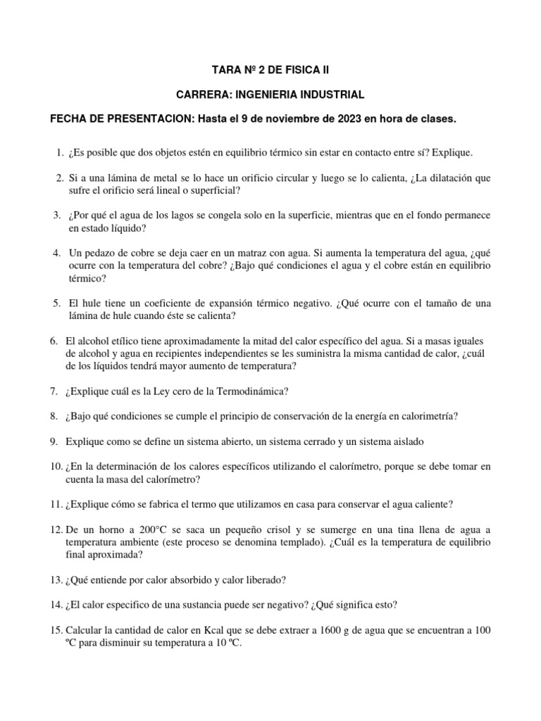 Tarea Extra #2 - FIS 012 | PDF | Calor | Transferencia de calor