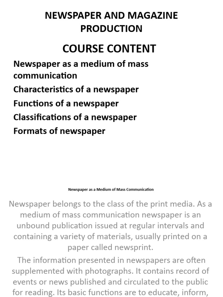Newspaper and Magazine Production Overview | PDF | Newspapers | Mass Media