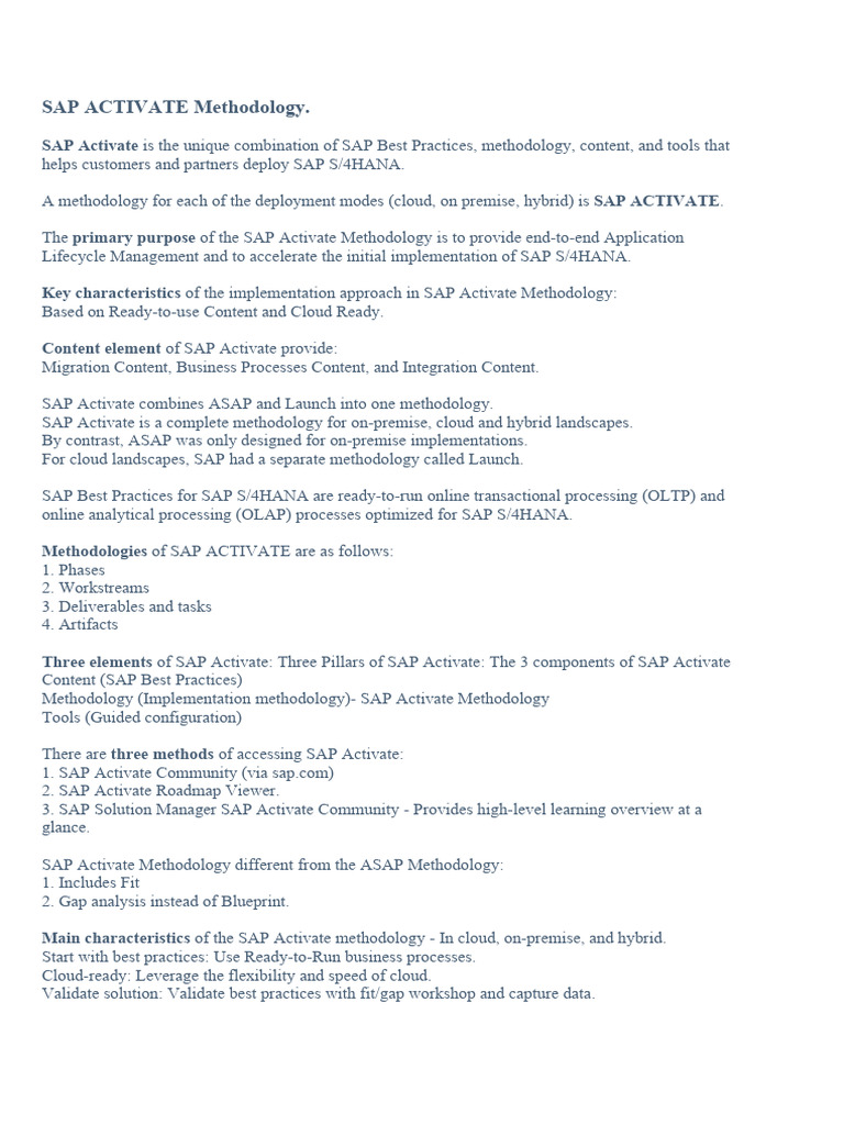 Sap Activate Methodology Pdf Scrum Software Development Software Development Process