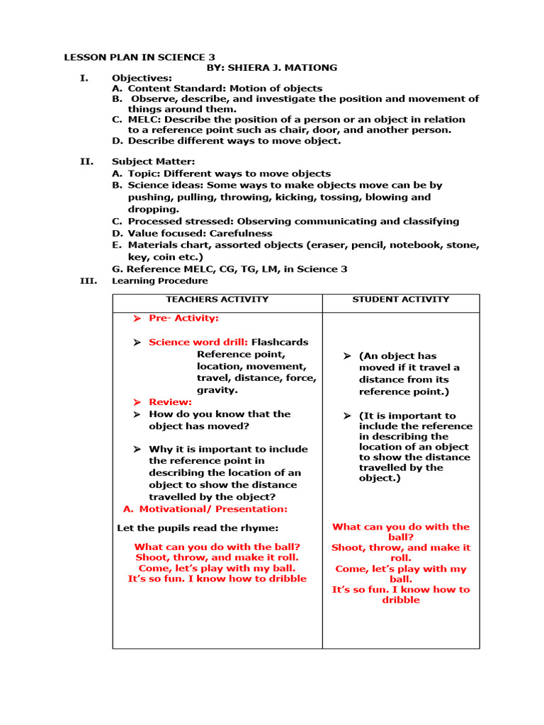 Lesson Plan in Science 3 | PDF | Cognition