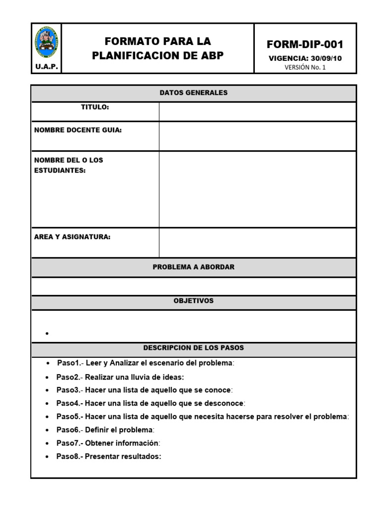 Formato de Planificación ABP (FORM-DIP-001) | PDF