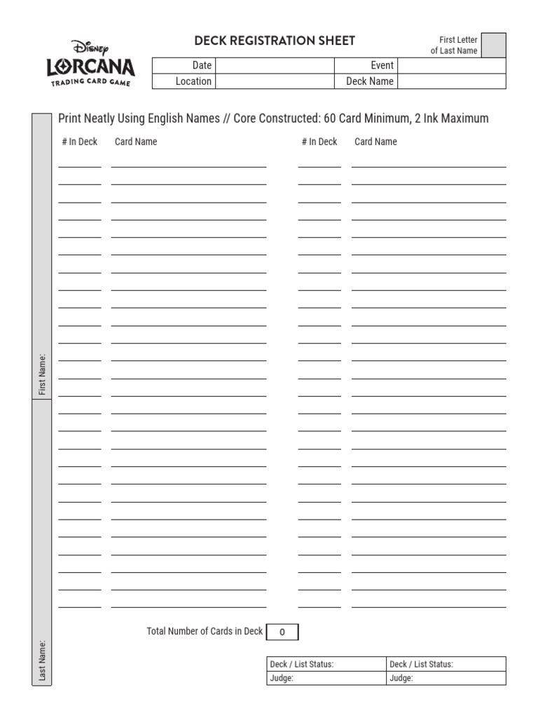 Official Deck Registration Sheet - Mushu Report Editable | PDF