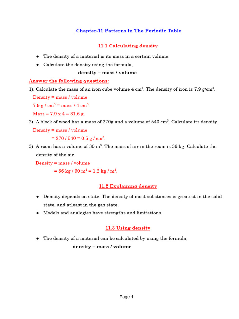 Ans - CB - Chapter 11 Patterns in The Periodic Table | PDF | Density ...