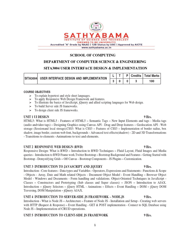 School of Computing Department of Computer Science & Engineering Sita3004 User Interface Design ...