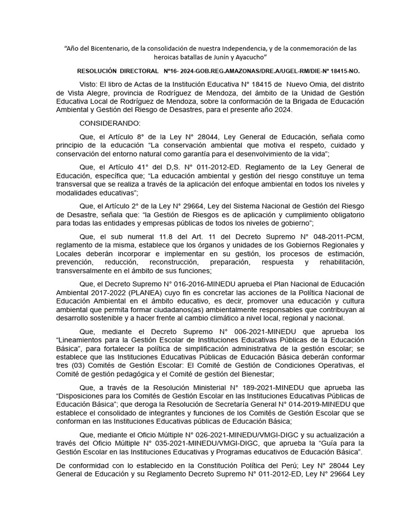 Modelo RD Brigada de Educación Ambiental y GRD | PDF | Educación primaria