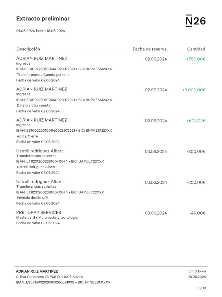 2024 N26 Statement | PDF | Dinero | Master Card