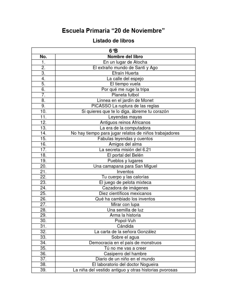 Escuela Primaria, Listado Libros | PDF | México