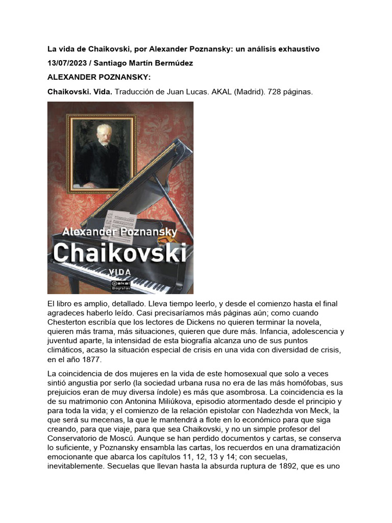 La Vida de Chaikovski | PDF | Pyotr Ilyich Tchaikovsky