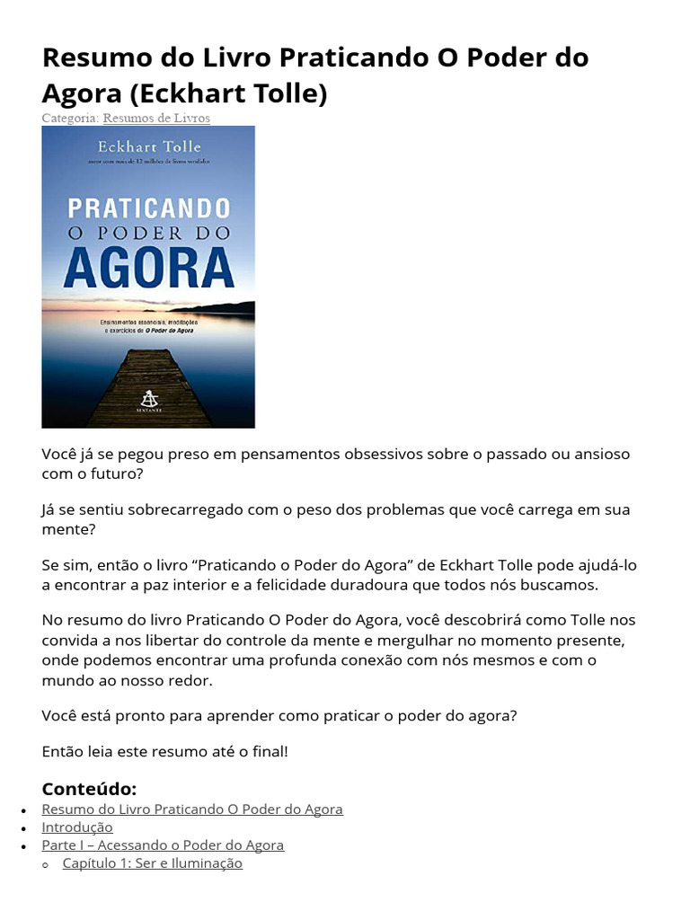 Resumo Do Livro Praticando O Poder Do Agora | PDF | Pensamento | Felicidade