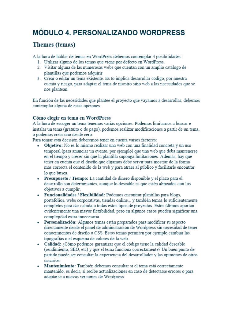 Módulo 4 Personalizando Wordpress | PDF | Word Press | Php