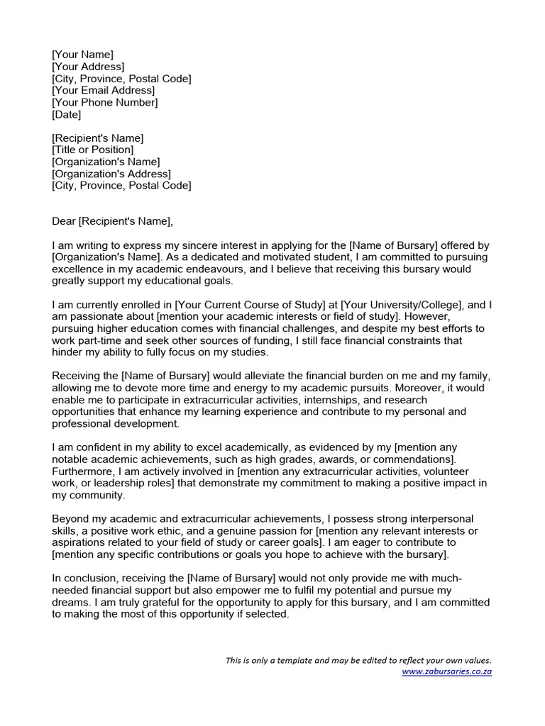 Bursary Motivational Letter Example Template | PDF | Goal | Social ...