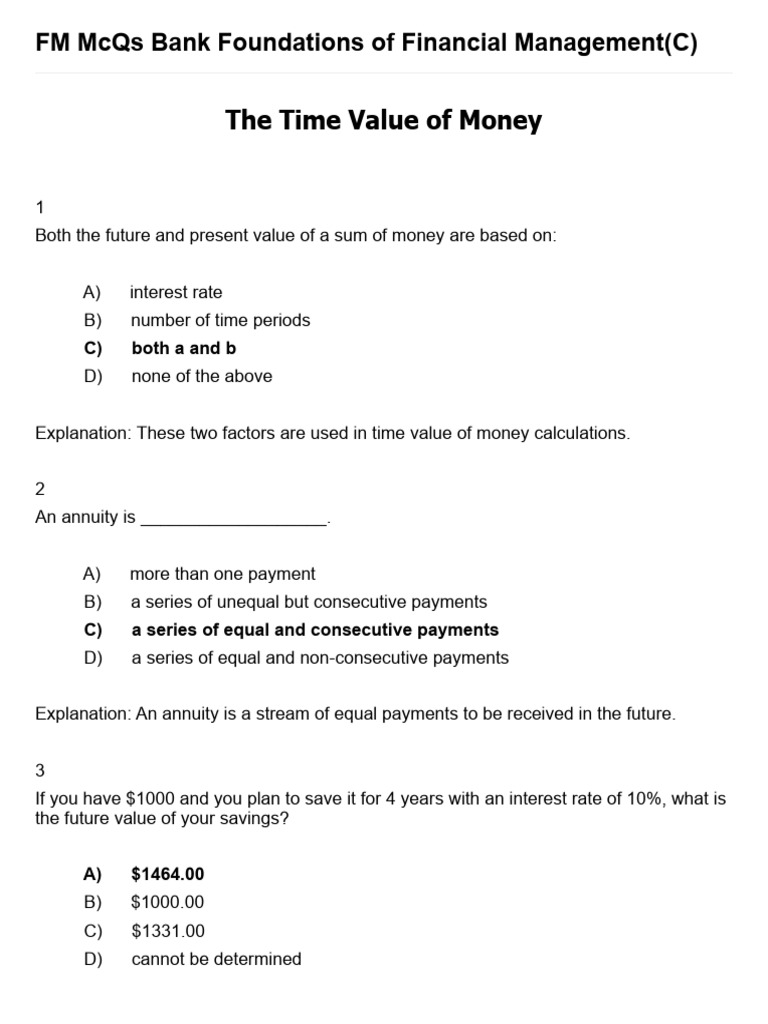 FM McQs Bank Foundations of Financial Management (C) | PDF | Cost Of Capital | Present Value