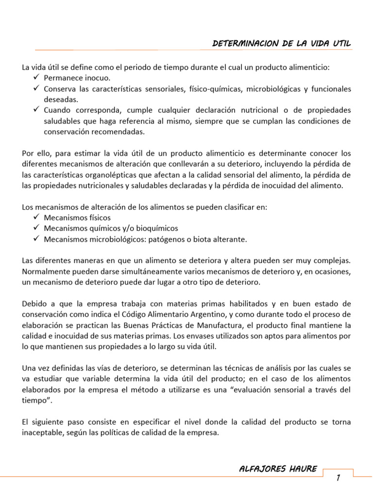 Vida Util Haure | PDF | Alimentos