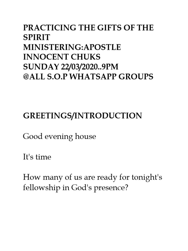 Practicing The Gifts of The Spirit by Apostle Innocent Chuks | PDF ...