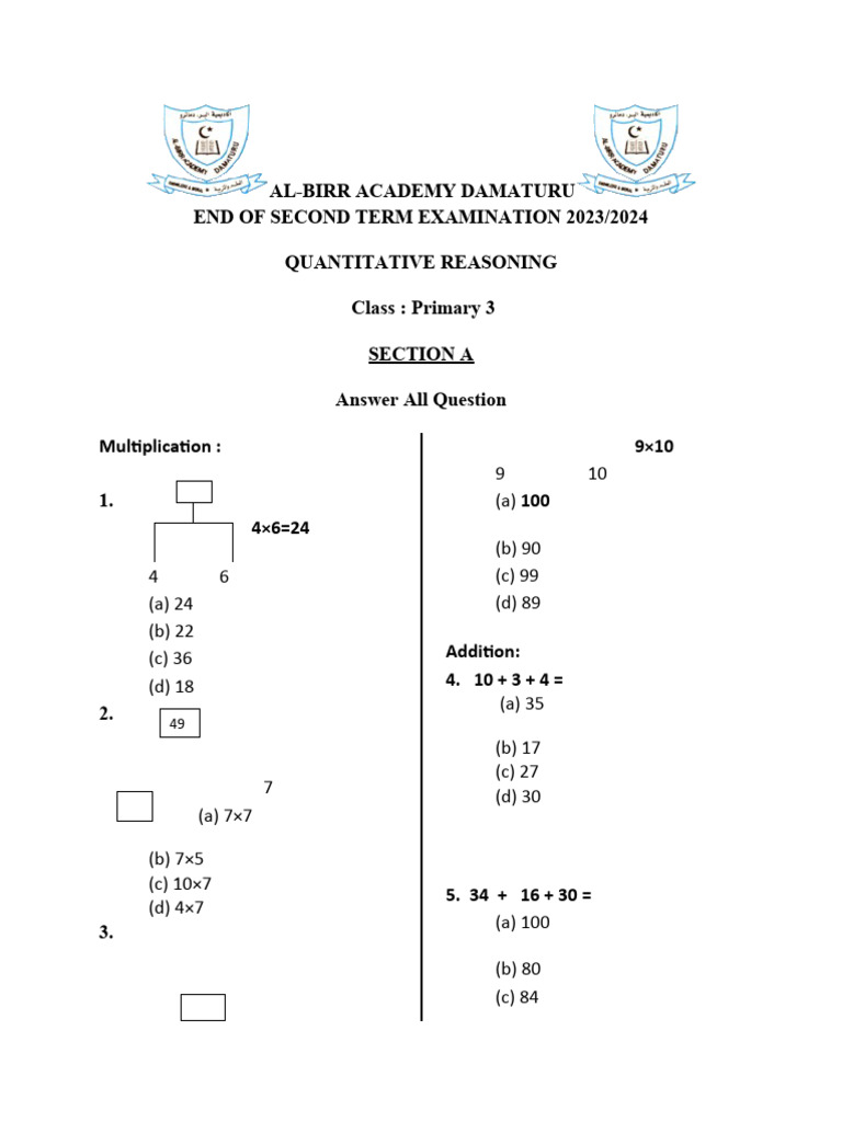 Quantitative Reasoning Pry 3 | PDF