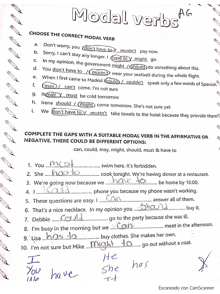 Modal Verbs Homework | PDF