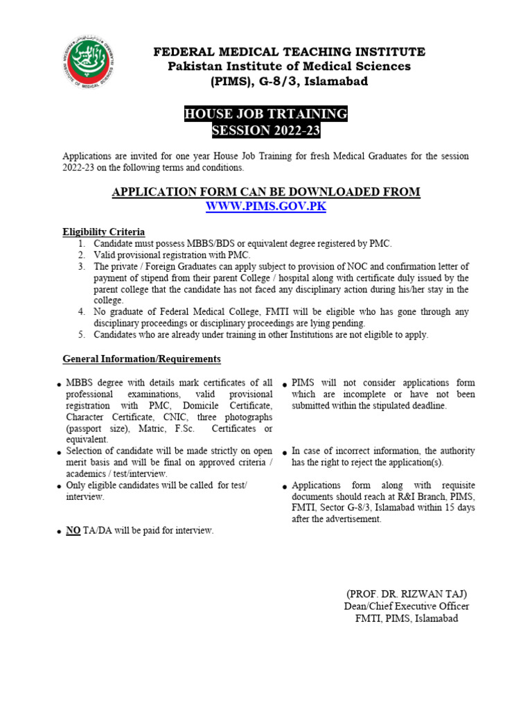 House Job Training Applications 2022-23 | PDF