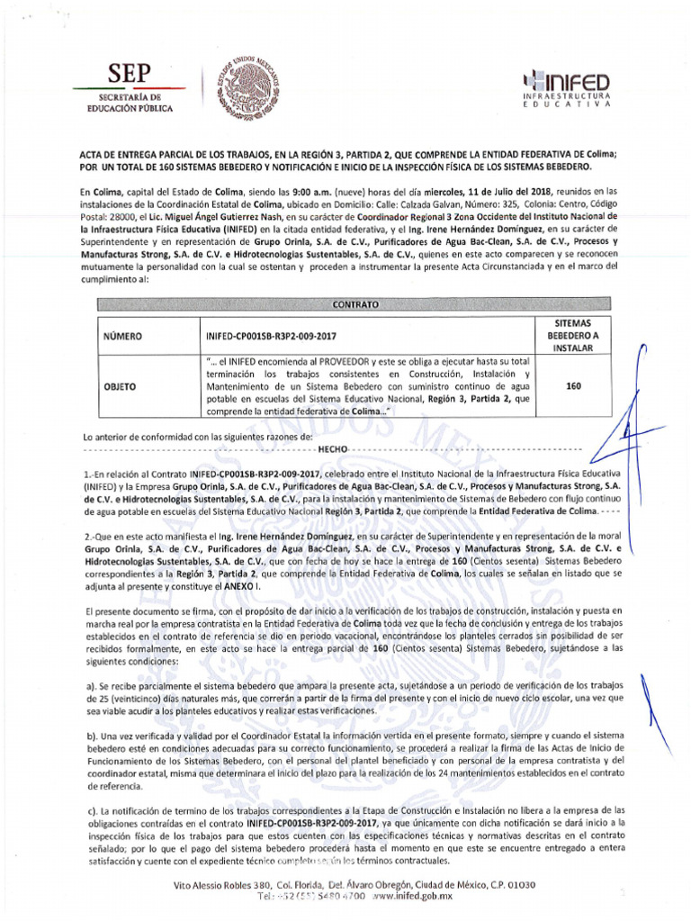 Acta de Entrega Parcial | PDF