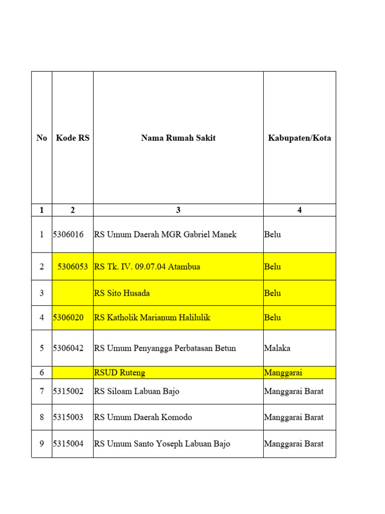 Data Rumah Sakit NTT Juli 2024 | PDF