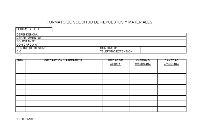 Formato de Solicitud de Repuestos y Materiales | PDF